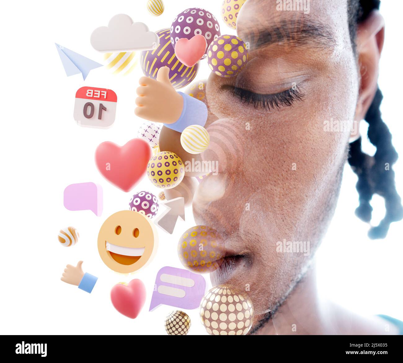 A combination of a portrait and 3D objects Stock Photo - Alamy