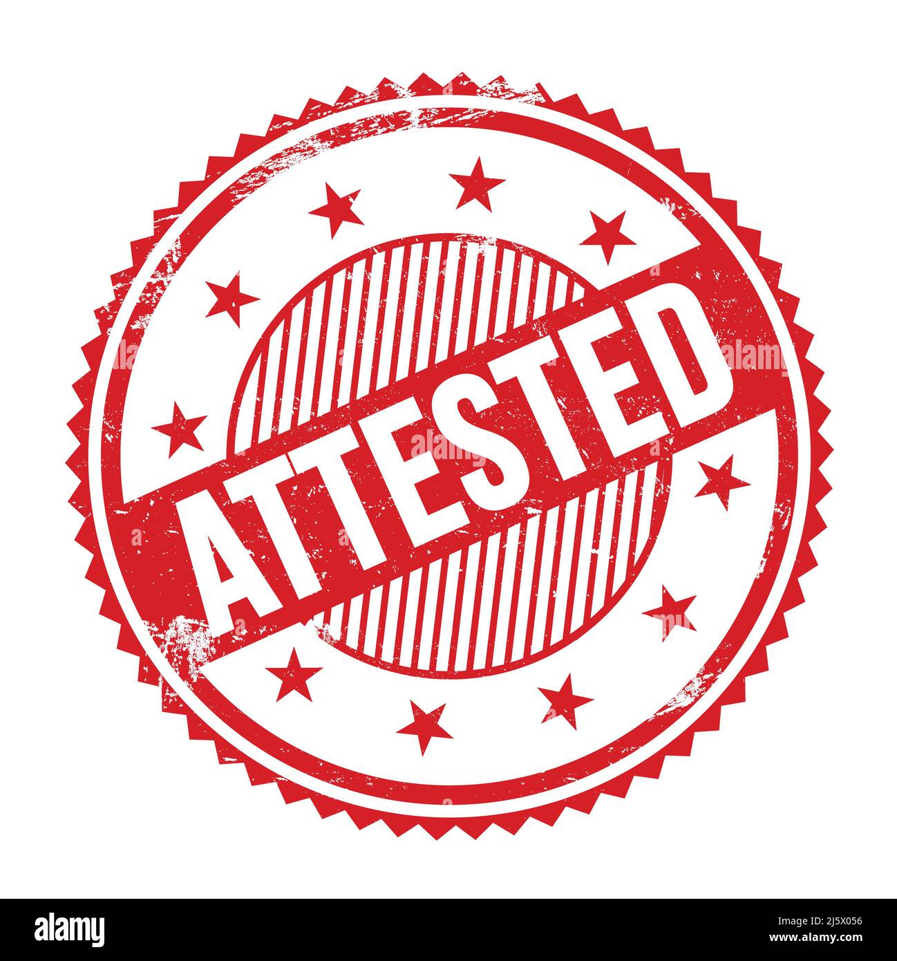 ATTESTED, word written on red round stamp sign Stock Photo - Alamy