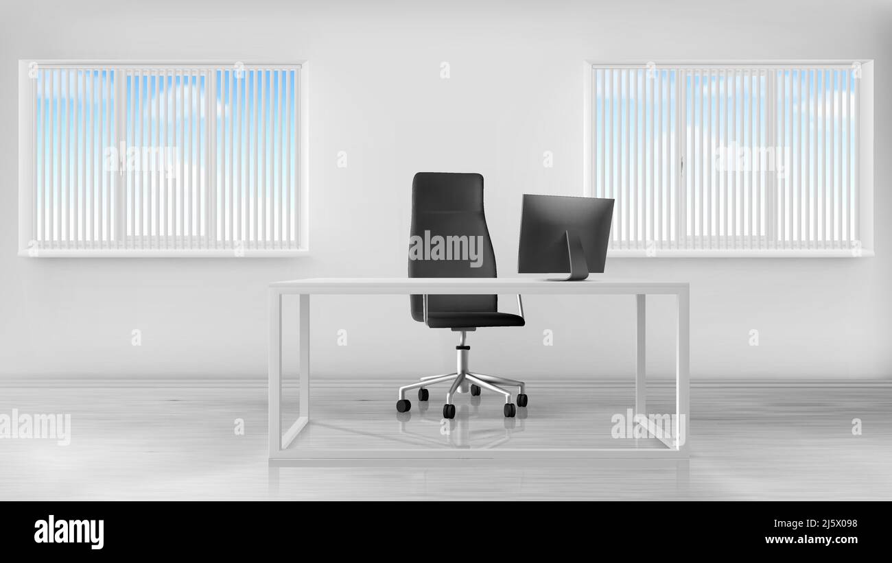 Empty office room interior, workplace with desk, turning seat and ...