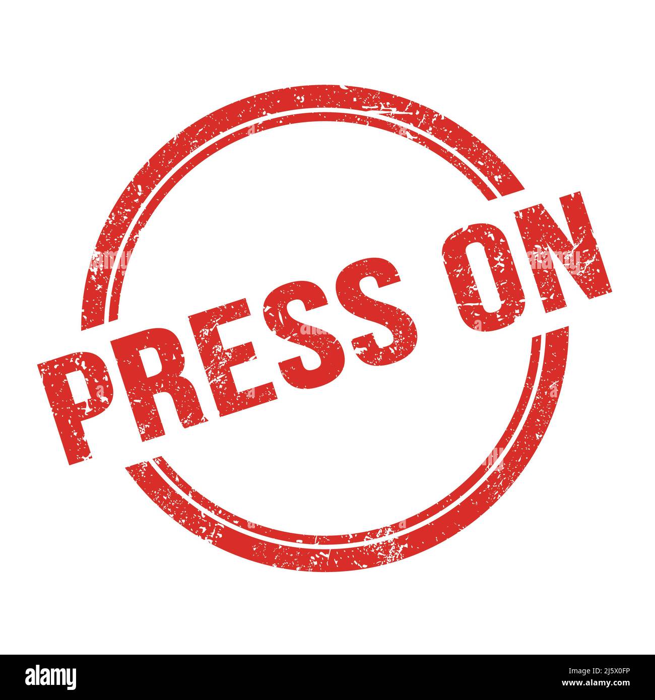 PRESS ON text written on red grungy vintage round stamp Stock Photo - Alamy