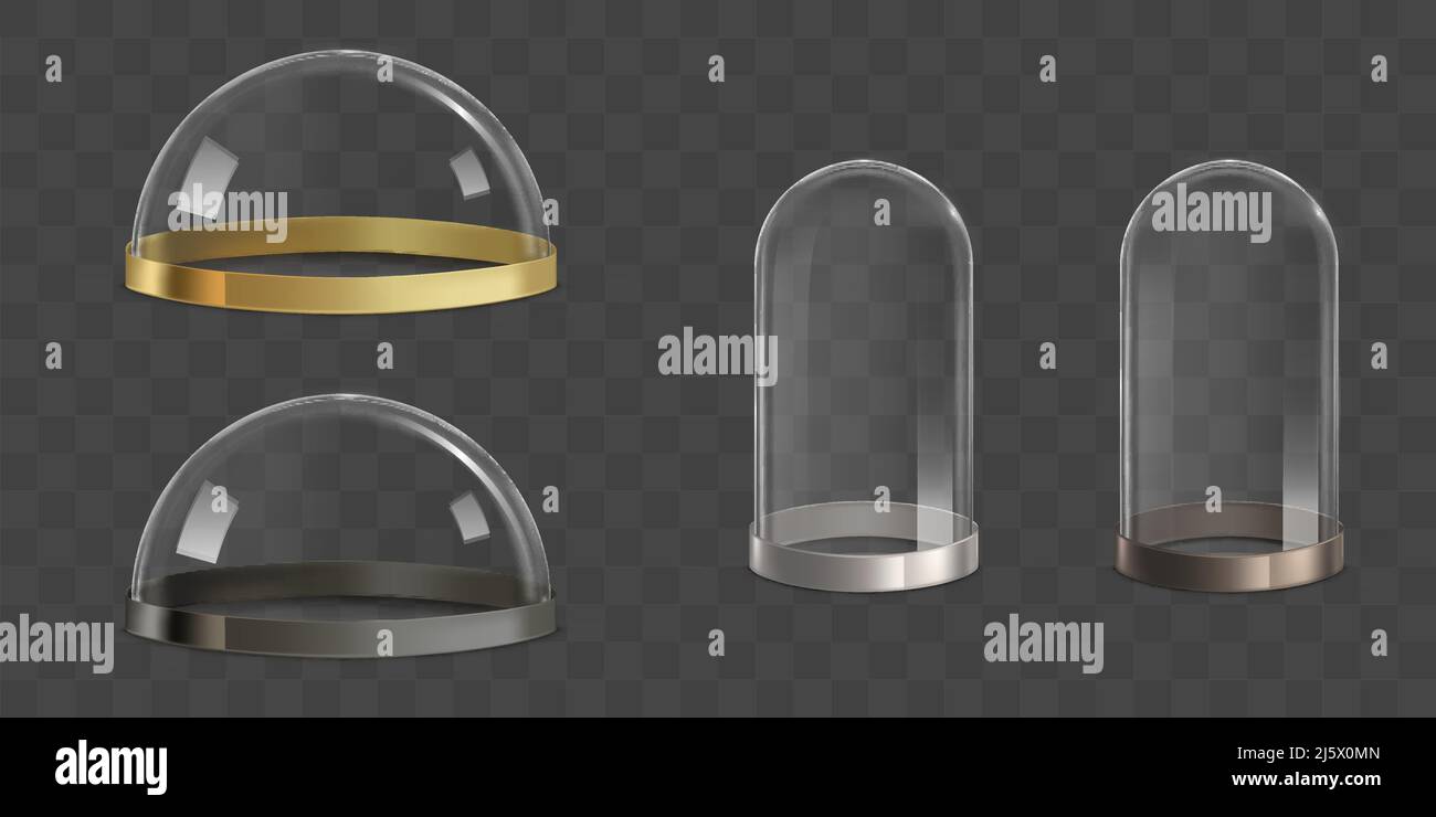Glass domes, bell jars with golden, silver, bronze and metallic border ...