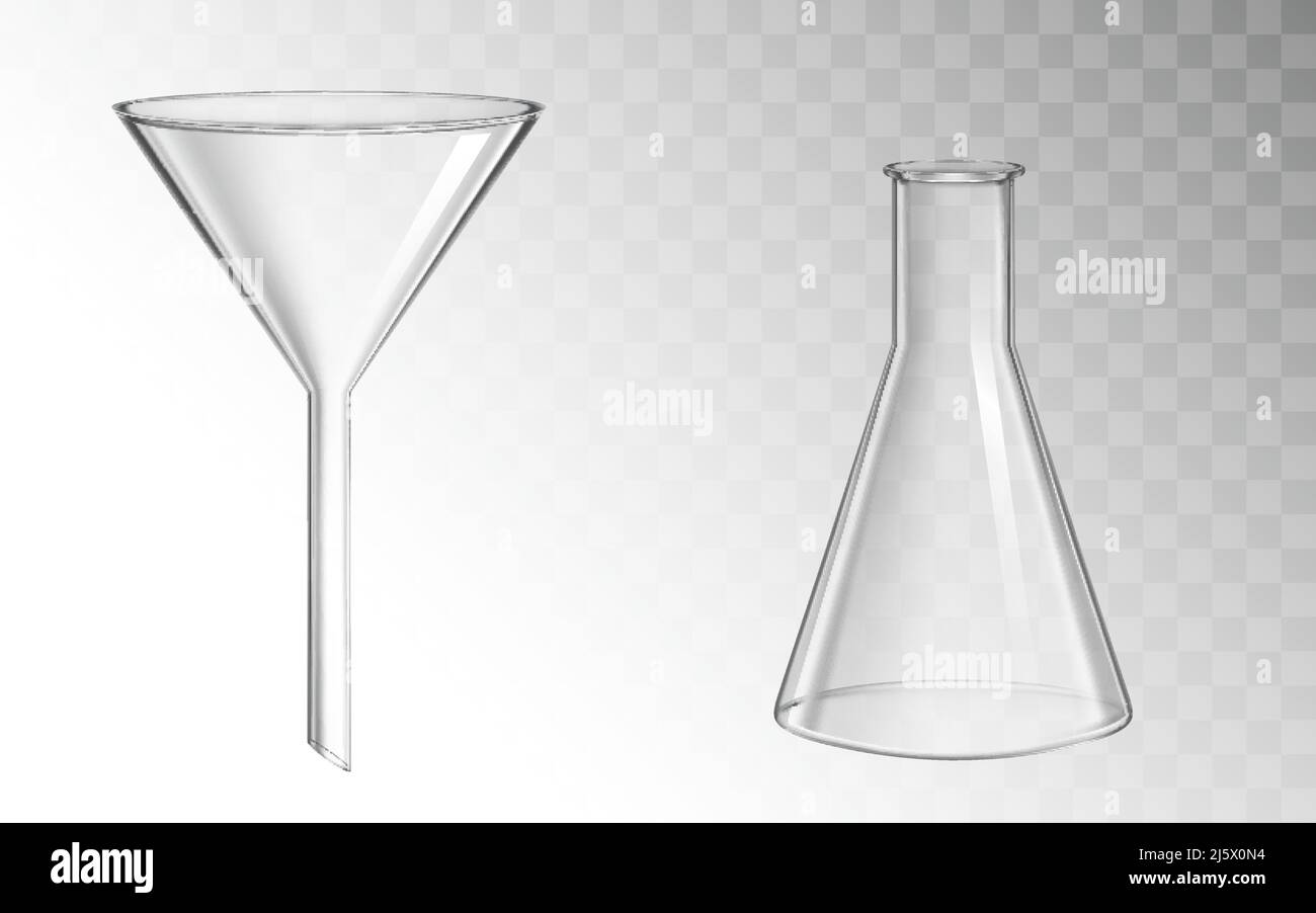 Glass funnel and flask, glassware for chemical laboratory isolated on ...