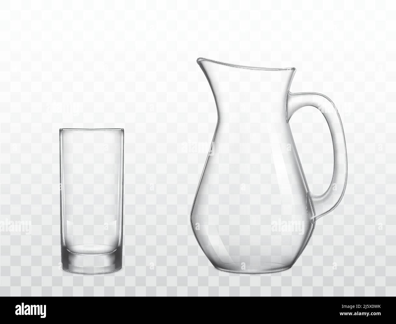 Empty, classic jug with handle and highball drinking glass 3d realistic vector objects isolated ...