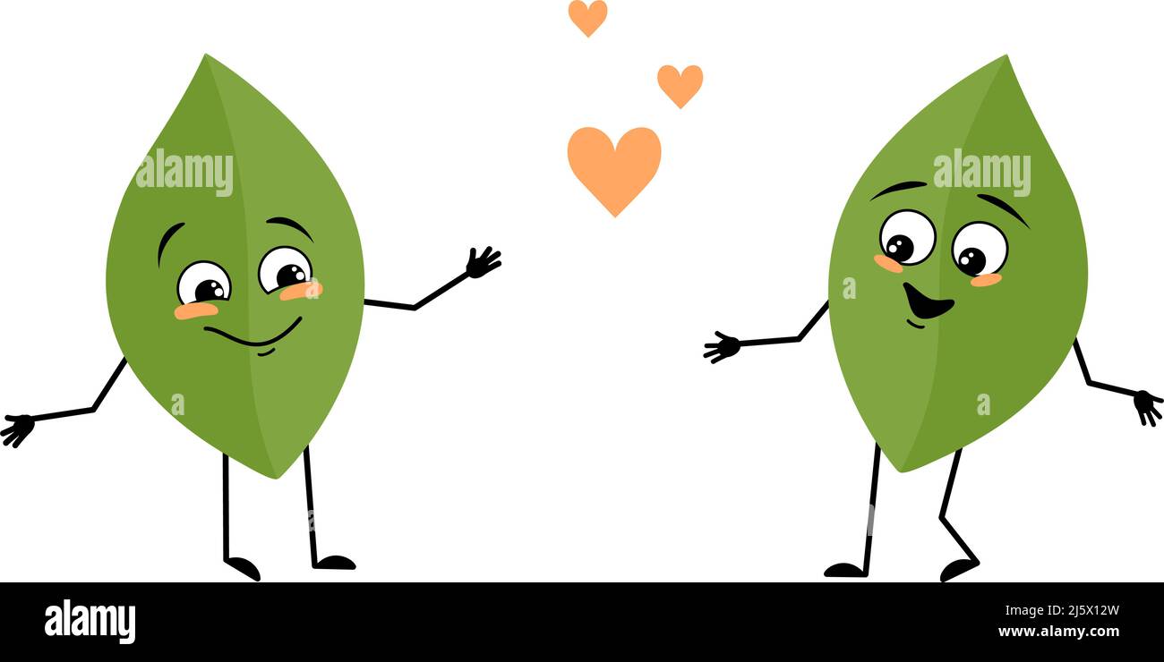 Leaf Character With Love Emotions Smile Face Arms And Legs Person