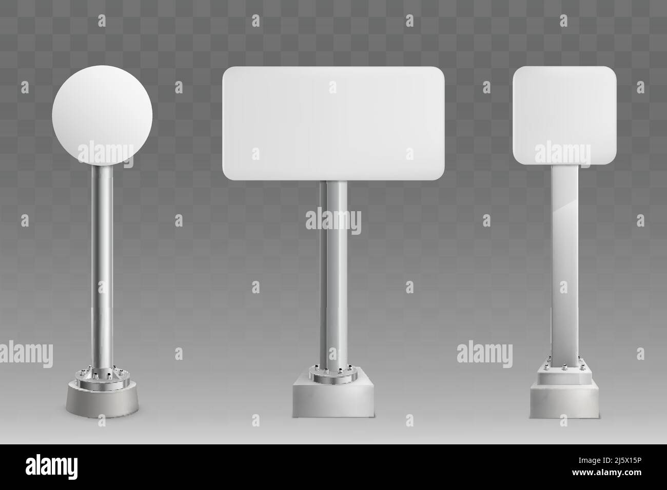 Blank white, empty, round, square and rectangular shape road sign plate ...