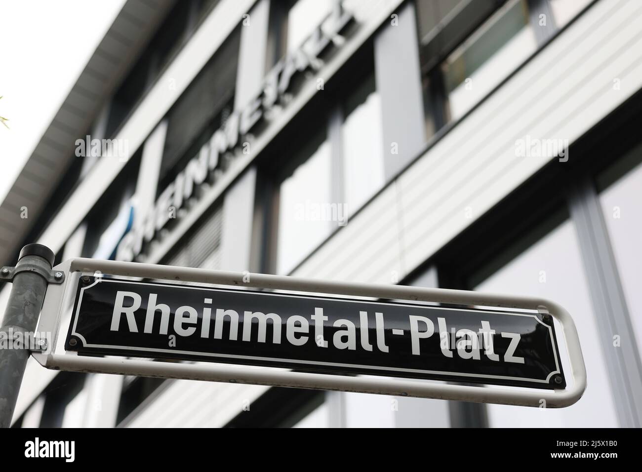 Duesseldorf, Germany. 26th Apr, 2022. The Rheinmetall logo and the sign ...