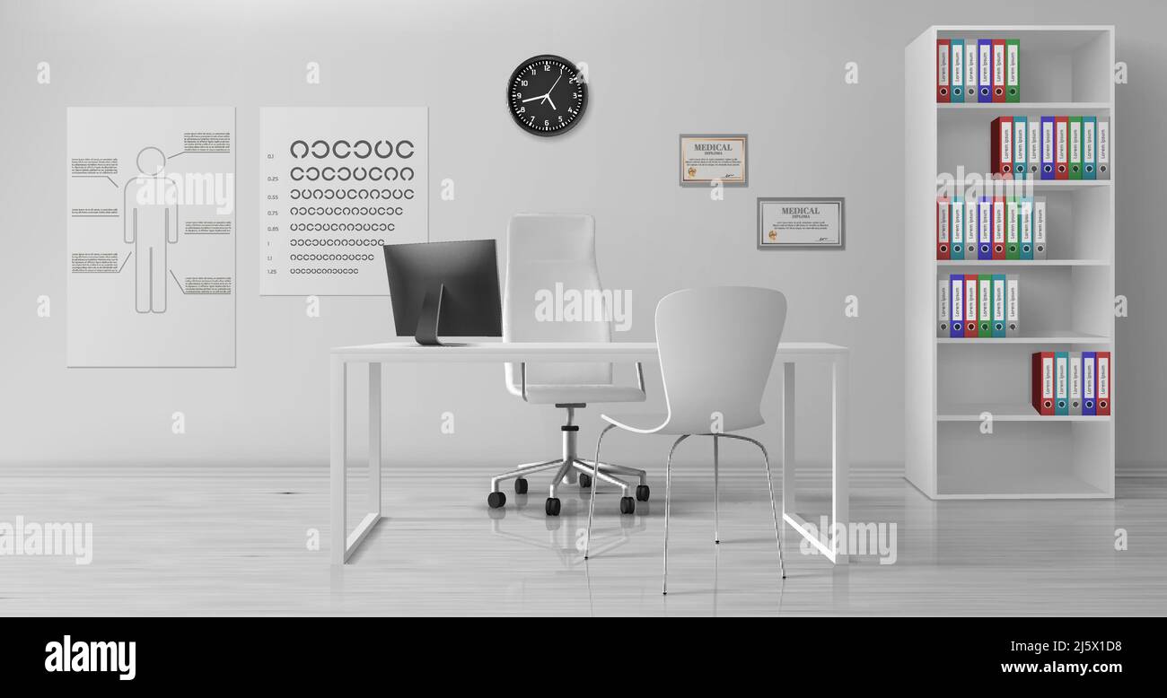 Ophthalmologist, ophthalmology clinic doctor office room interior with ...