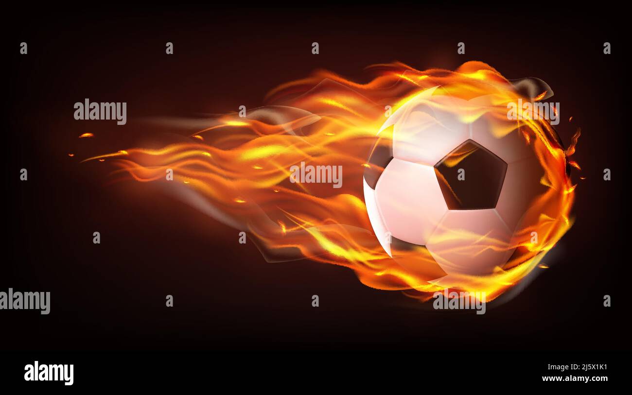 Football ball flying engulfed in flames, firing in darkness after ...