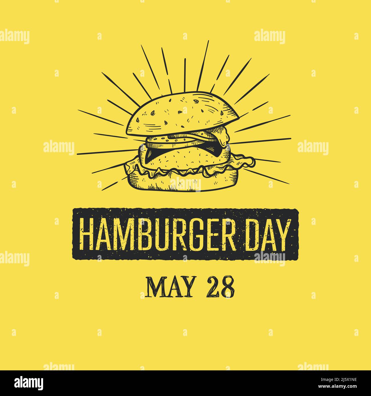 National Hamburger Day vector design, hand drawn Burger. Vintage style ...