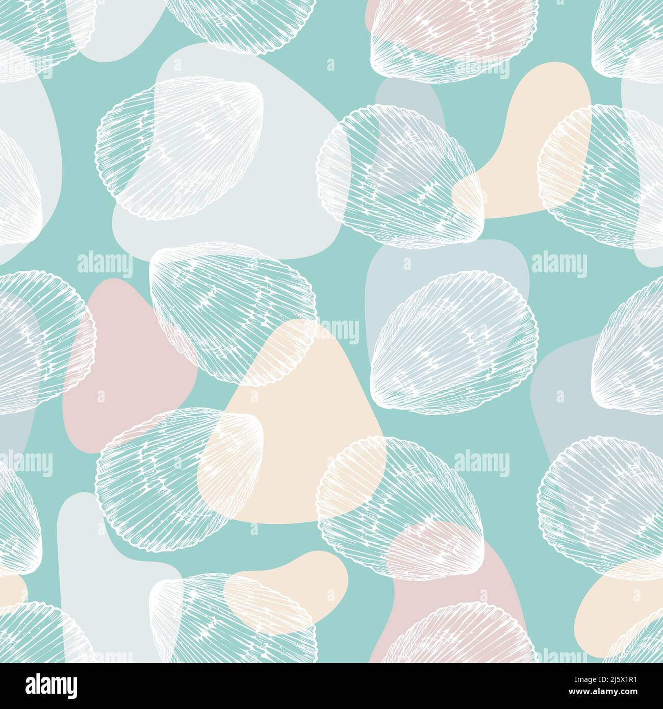 Seamless pattern of seashells and spots. Marine background. Hand drawn ...