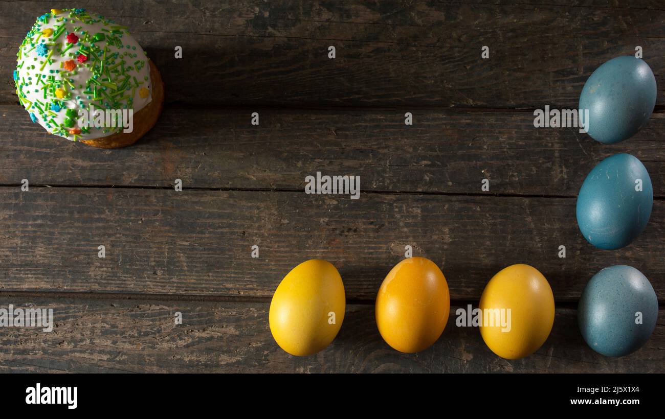 Painted eggs for Easter in the colors of the flag of Ukraine and Easter ...