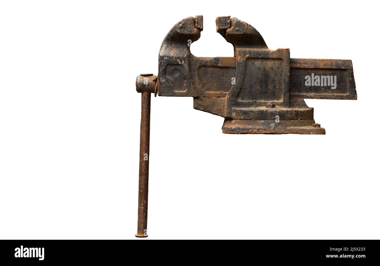 Large work vise Large locksmith vise in the workshop Isolated on white ...