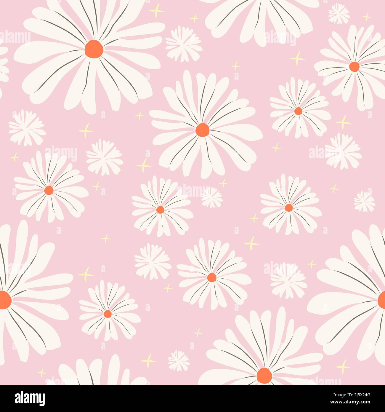70's cutie hippie daisy seamless pattern. Floral background Stock ...