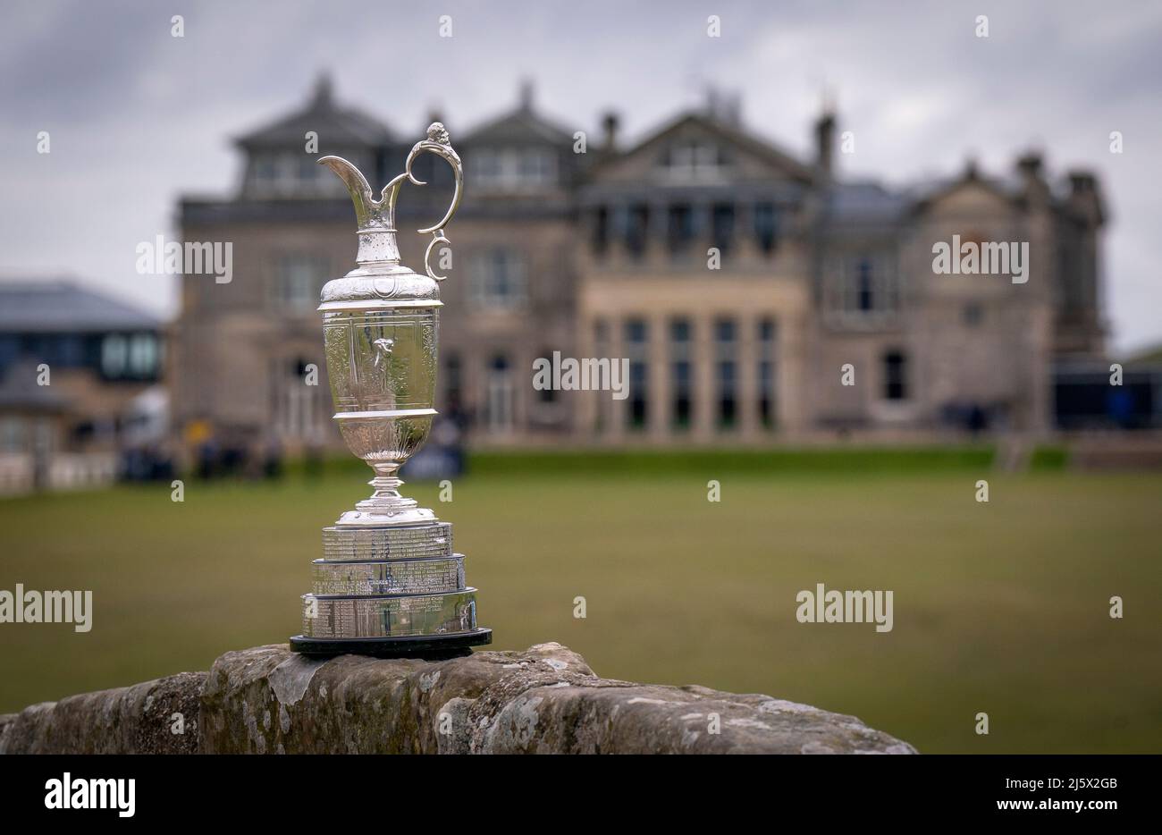 The Open Championship trophy, The Claret Jug pictured on the 18th hole ...