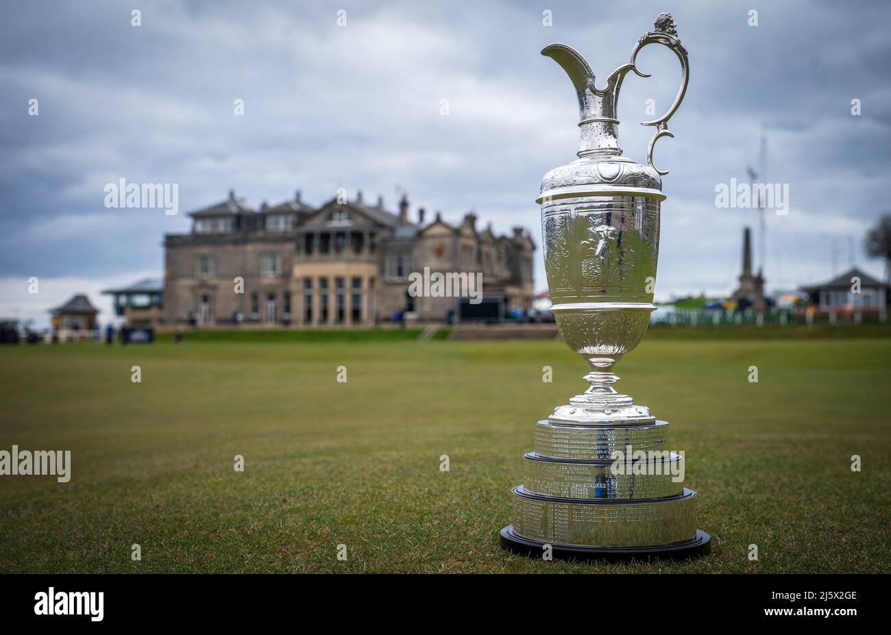 The Open Championship trophy, The Claret Jug pictured on the 18th hole ...