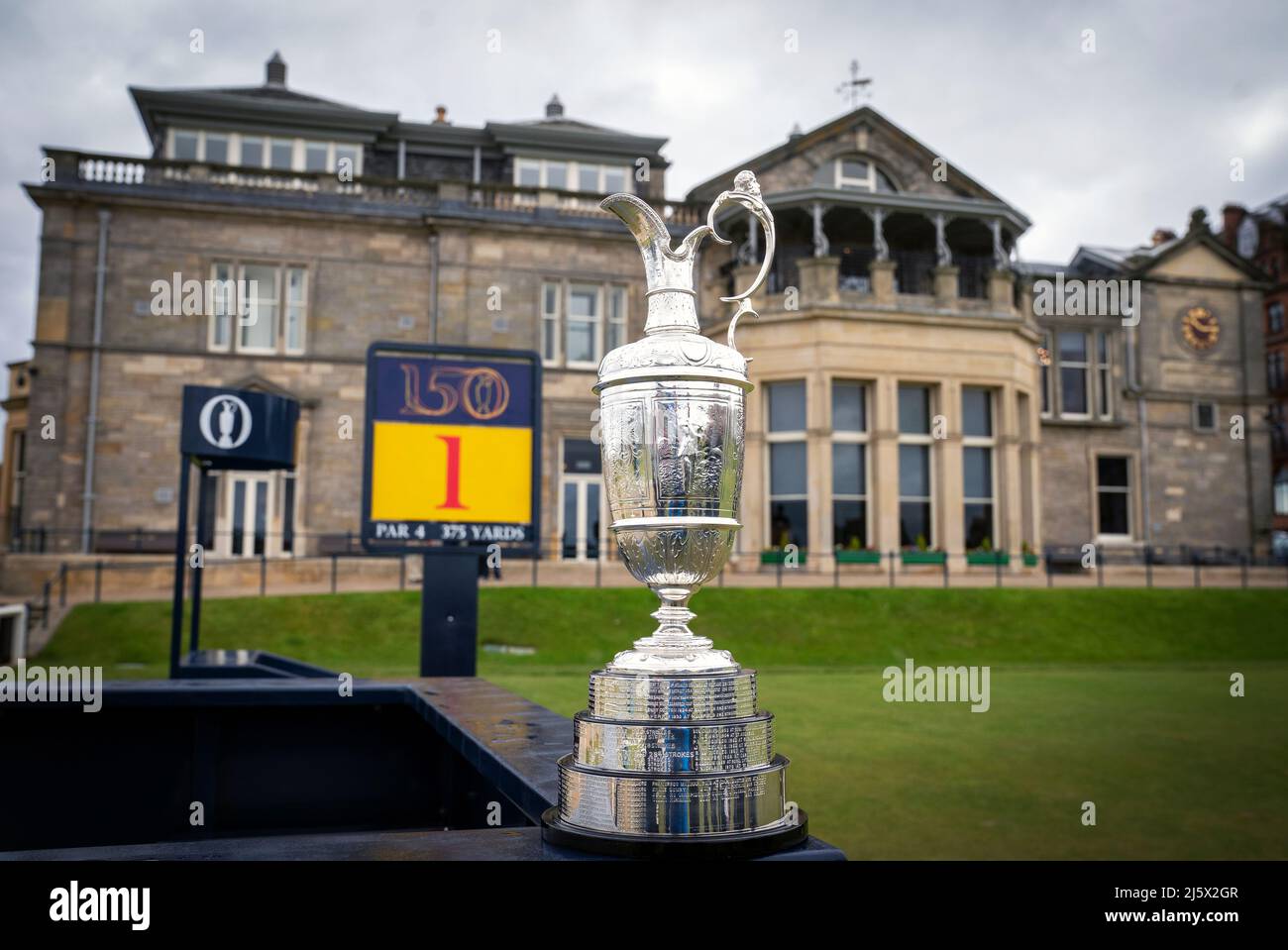 The Open Championship trophy, The Claret Jug pictured on the first hole ...