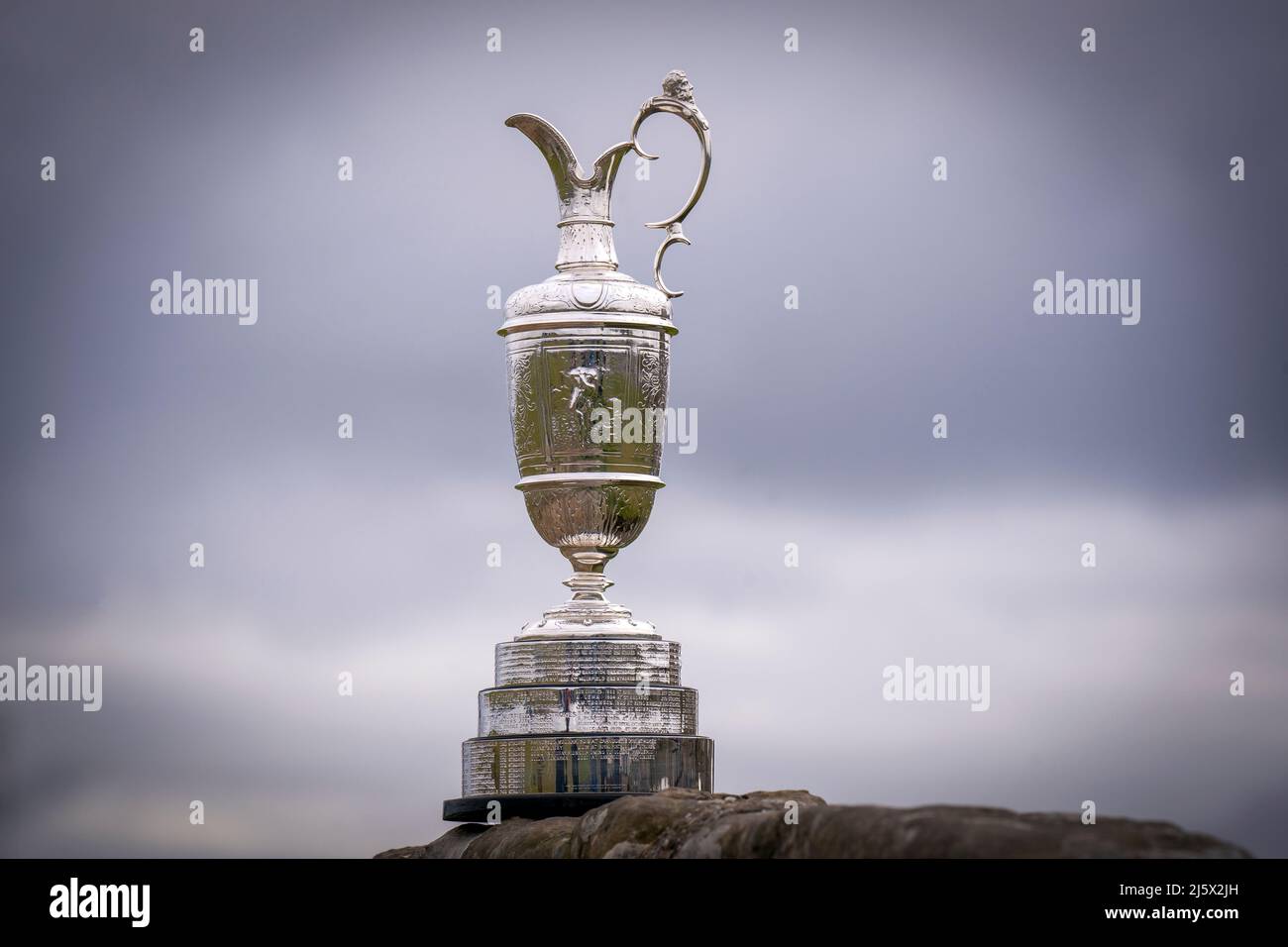 The Open Championship trophy, The Claret Jug pictured on the 18th hole ...
