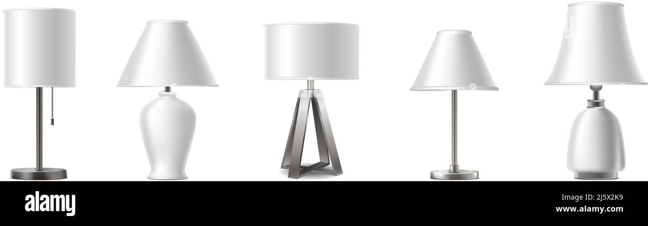 3d realistic vector icon set. Collection of table lamps in different ...