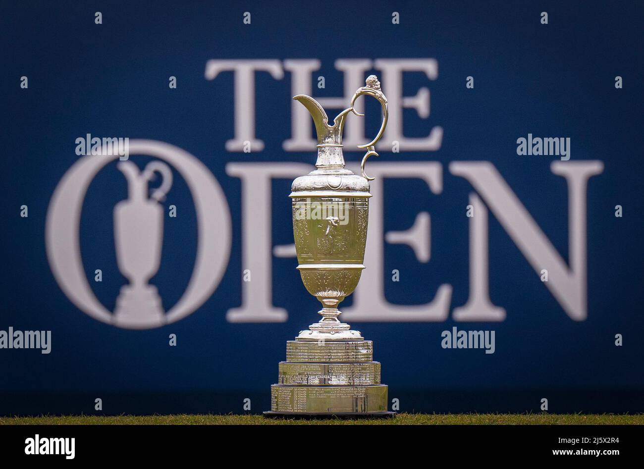 The Open Championship trophy, The Claret Jug pictured on the 18th hole ...