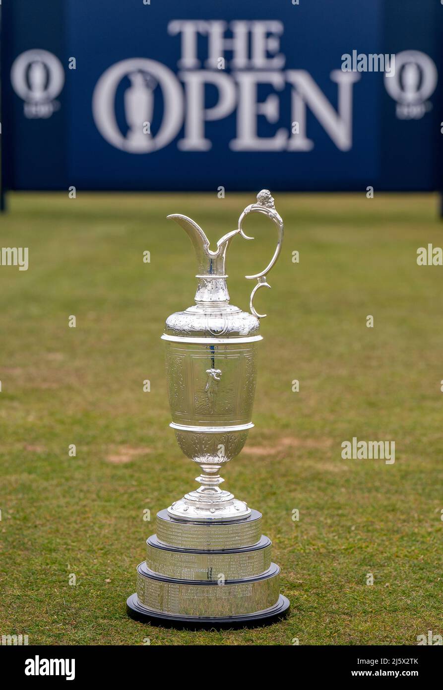 The Open Championship trophy, The Claret Jug pictured on the 18th hole ...