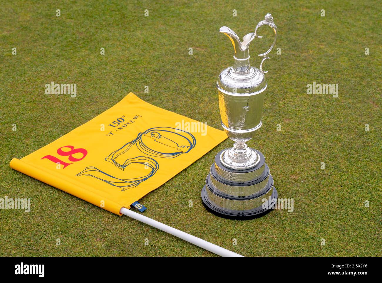 The Open Championship trophy, The Claret Jug pictured on the 18th green ...