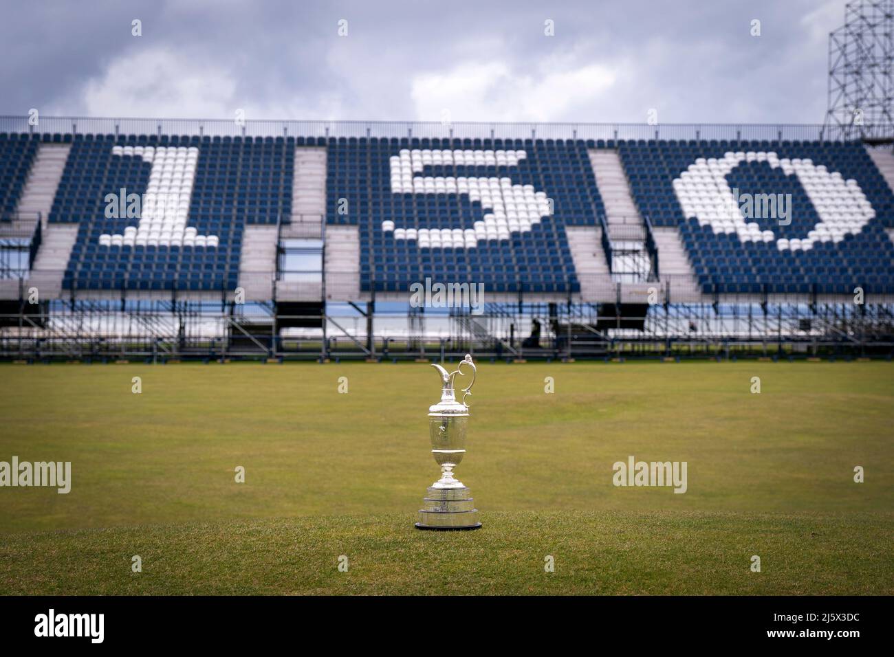 The Open Championship trophy, The Claret Jug pictured on the 18th hole ...