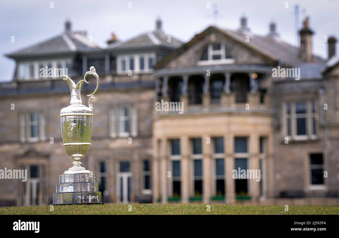 The Open Championship trophy, The Claret Jug pictured on the 18th hole ...