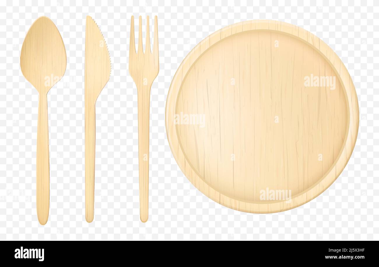 Disposable wooden, ecological tableware set with spoon, fork dinner ...