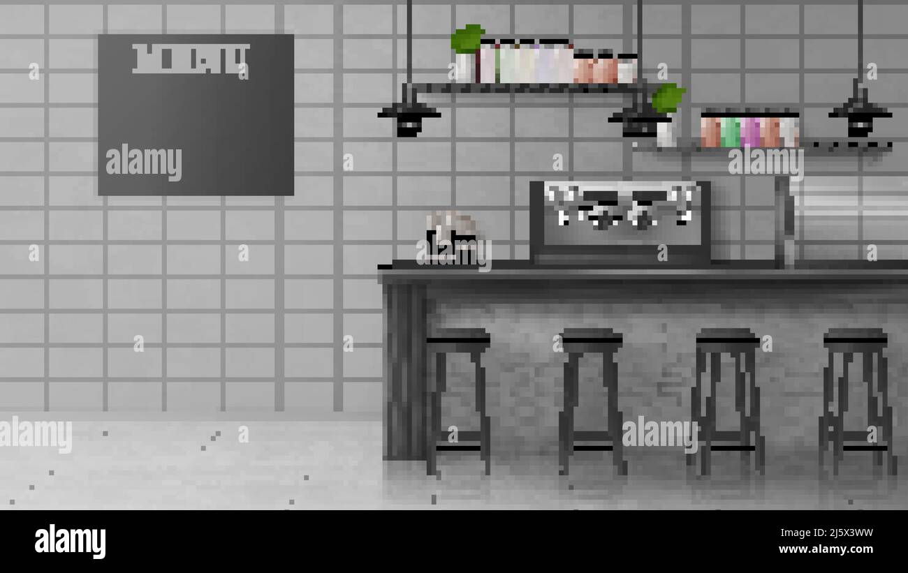 Cafe, coffee shop, confectionery empty interior with stools near bar ...