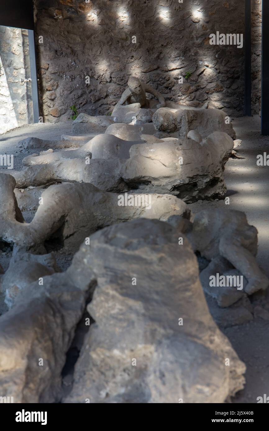 Garden of the Fugitives inside Pompei archeological site. The casts of ...