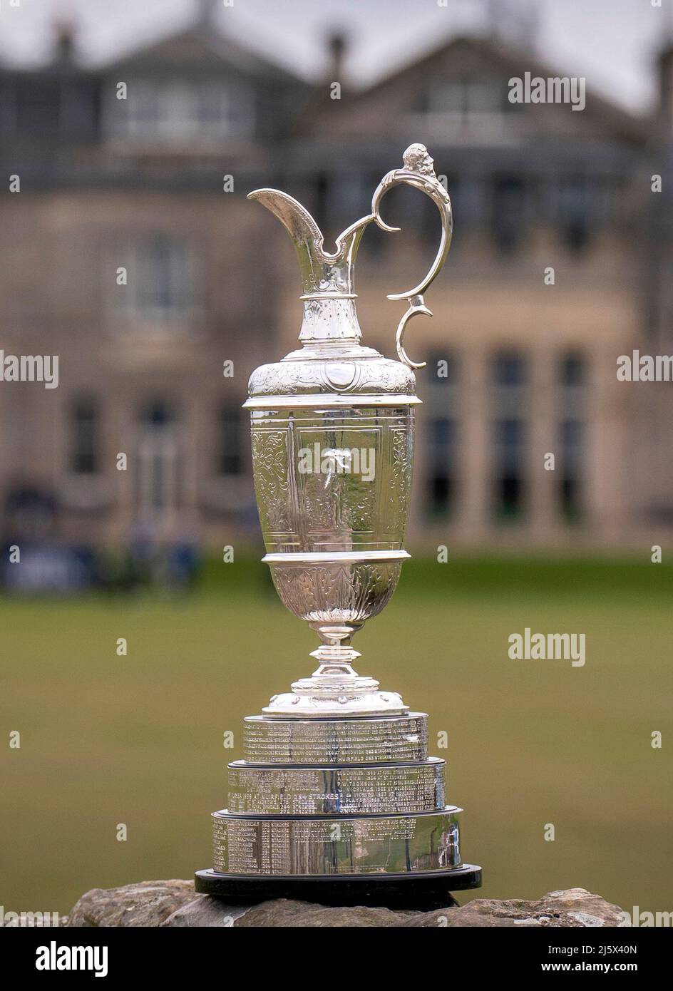The Open Championship trophy, The Claret Jug pictured on the 18th hole ...