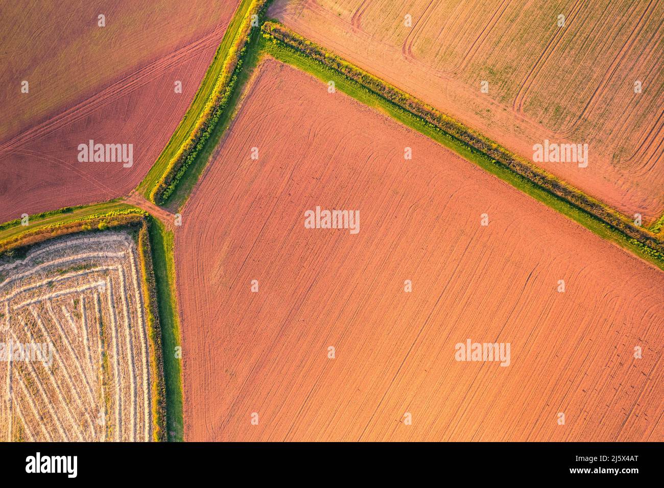 Top Down over Fields and Farmlands, English Village, Devon, England ...