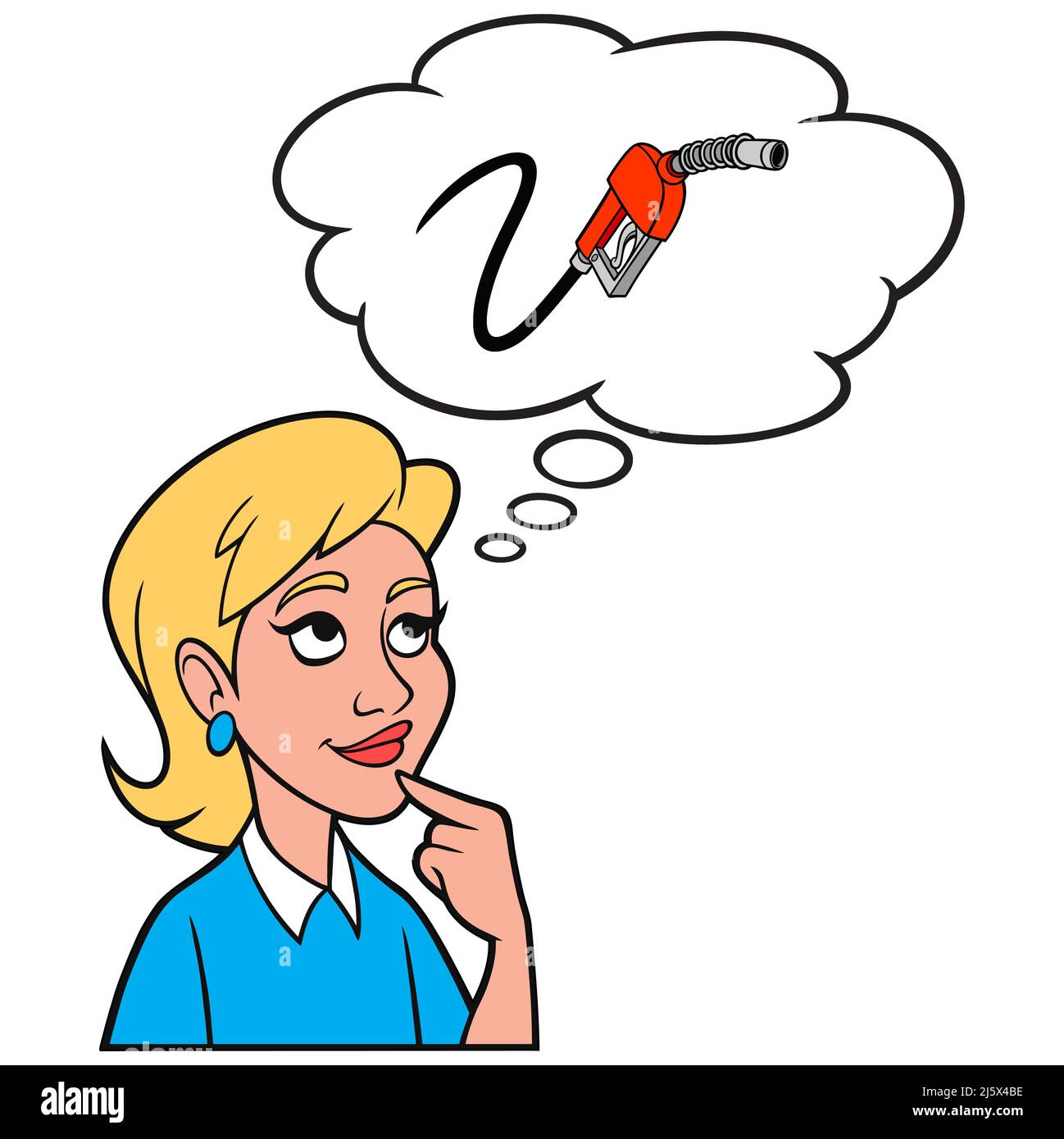 Girl thinking about a Gas Pump - A cartoon illustration of a Girl ...