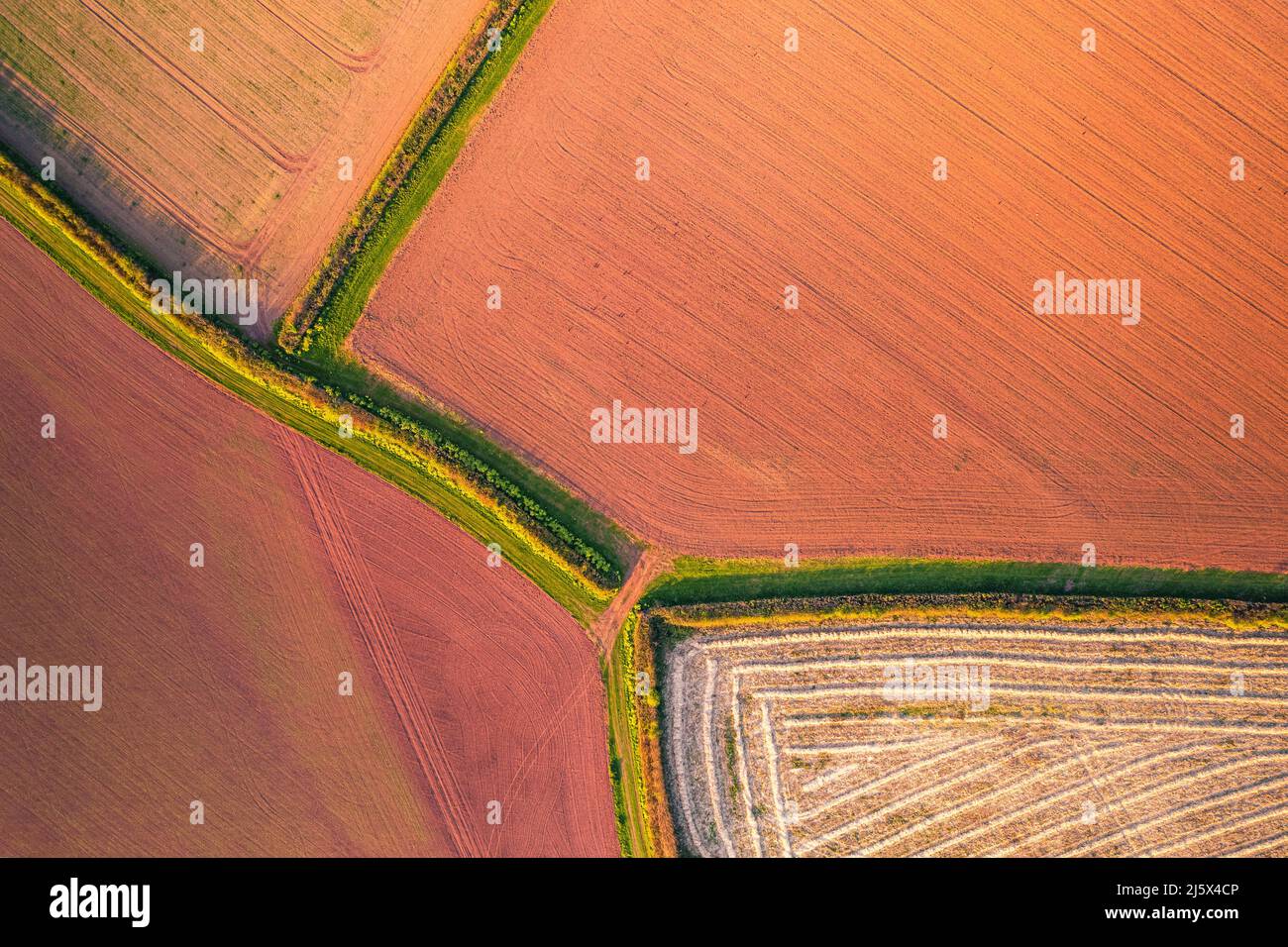 Top Down over Fields and Farmlands, English Village, Devon, England ...