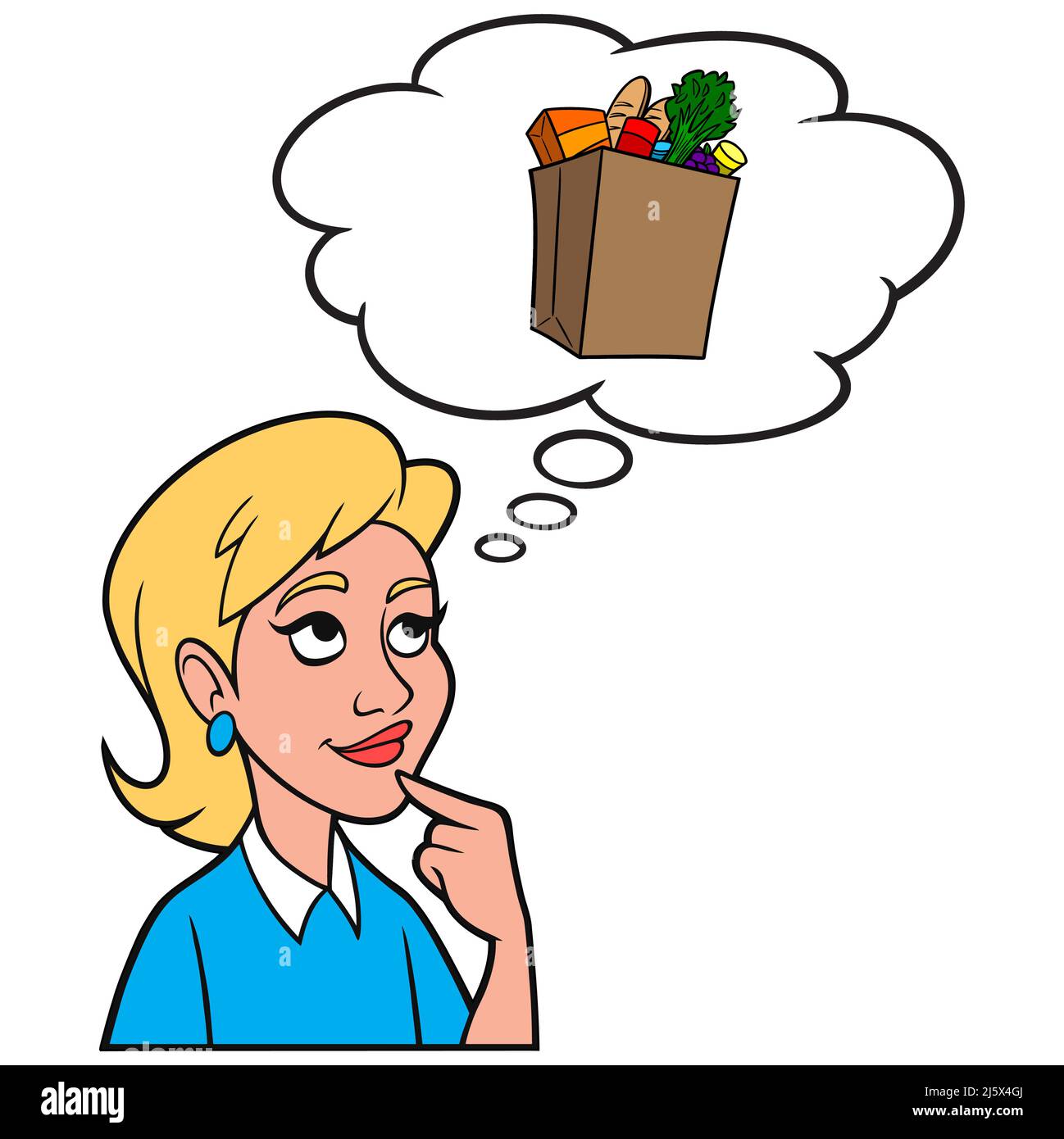 Girl thinking about Groceries - A cartoon illustration of a Girl ...