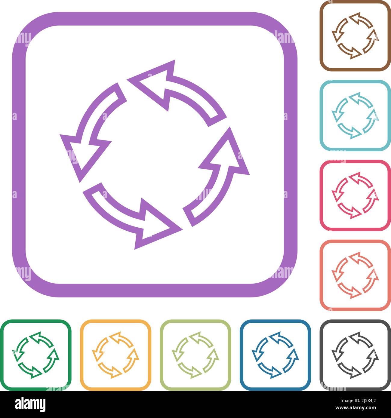 Rotate left outline simple icons in color rounded square frames on white background Stock Vector ...