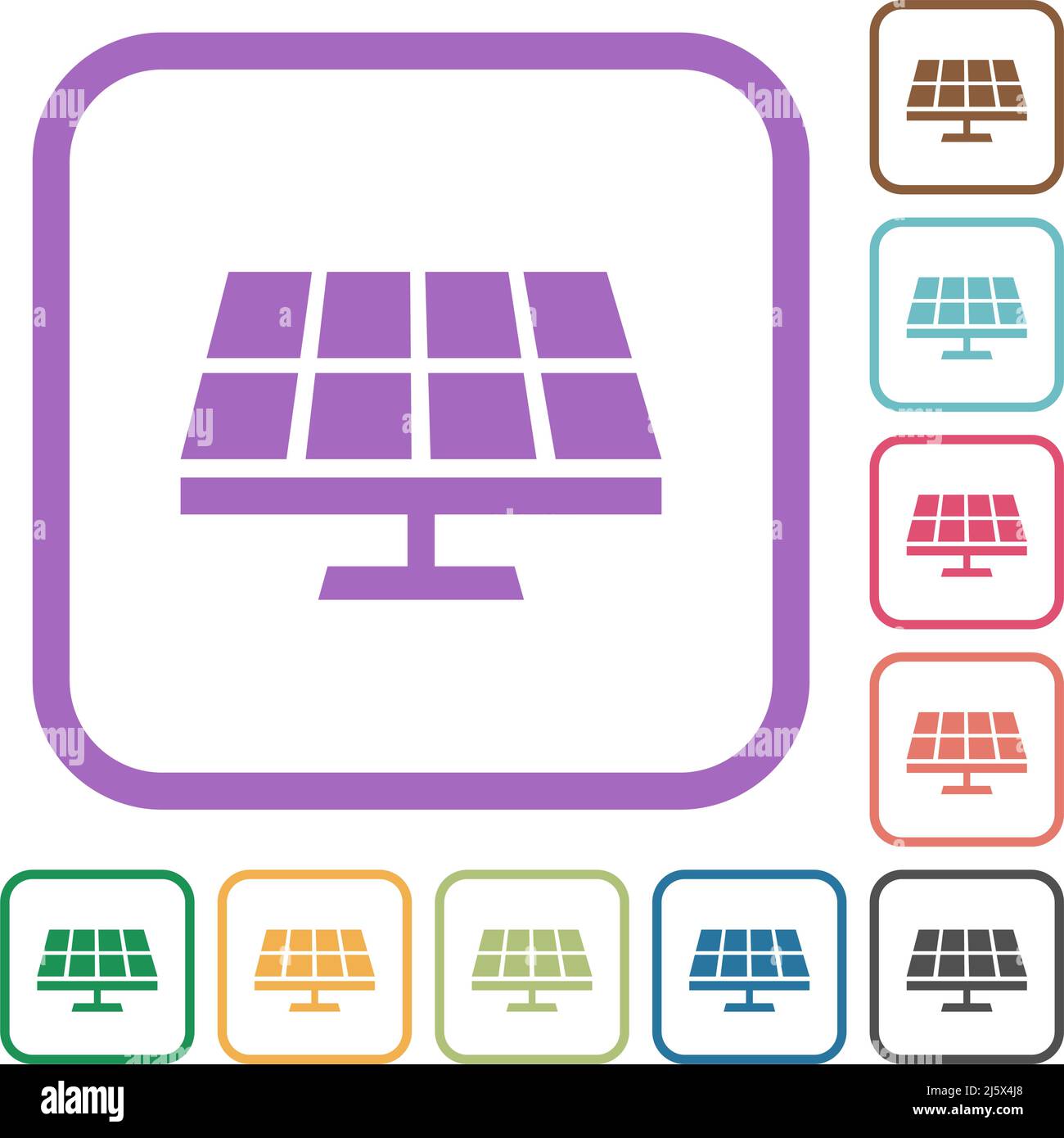 Solar panel solid simple icons in color rounded square frames on white ...