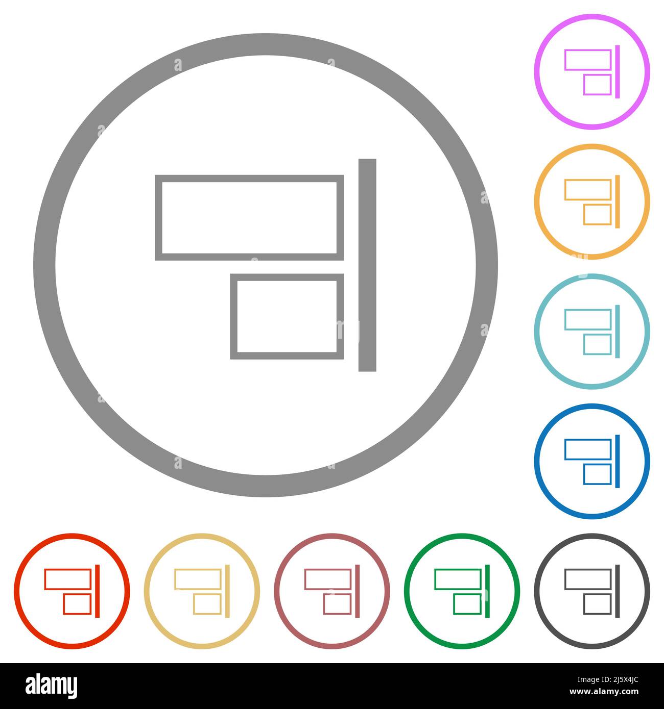 Align to right outline flat color icons in round outlines on white ...