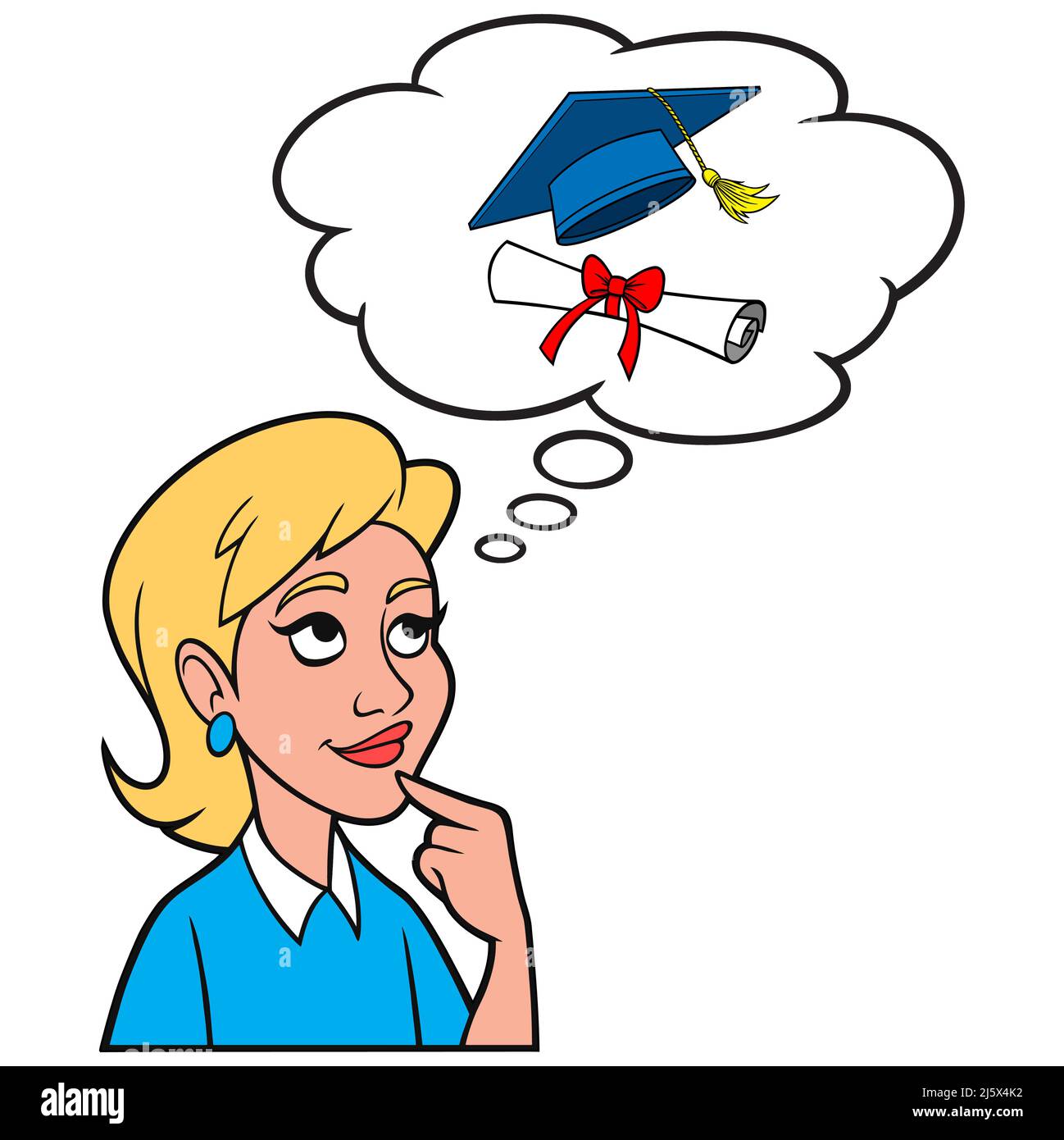 Girl thinking about Graduation - A cartoon illustration of a Girl ...