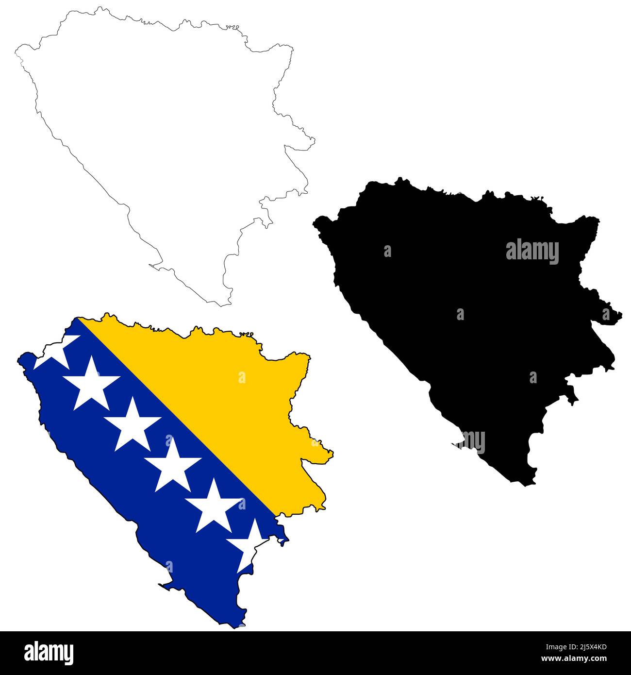 Bosnia and Herzegovina flag map. Outline map of Bosnia and Herzegovina ...