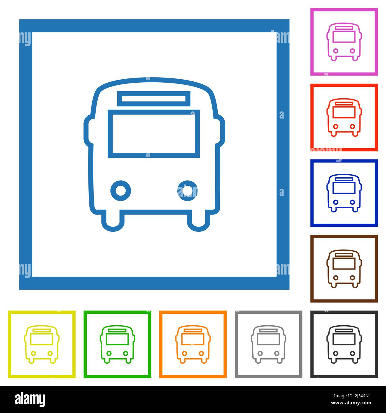 Bus front view outline flat color icons in square frames on white ...