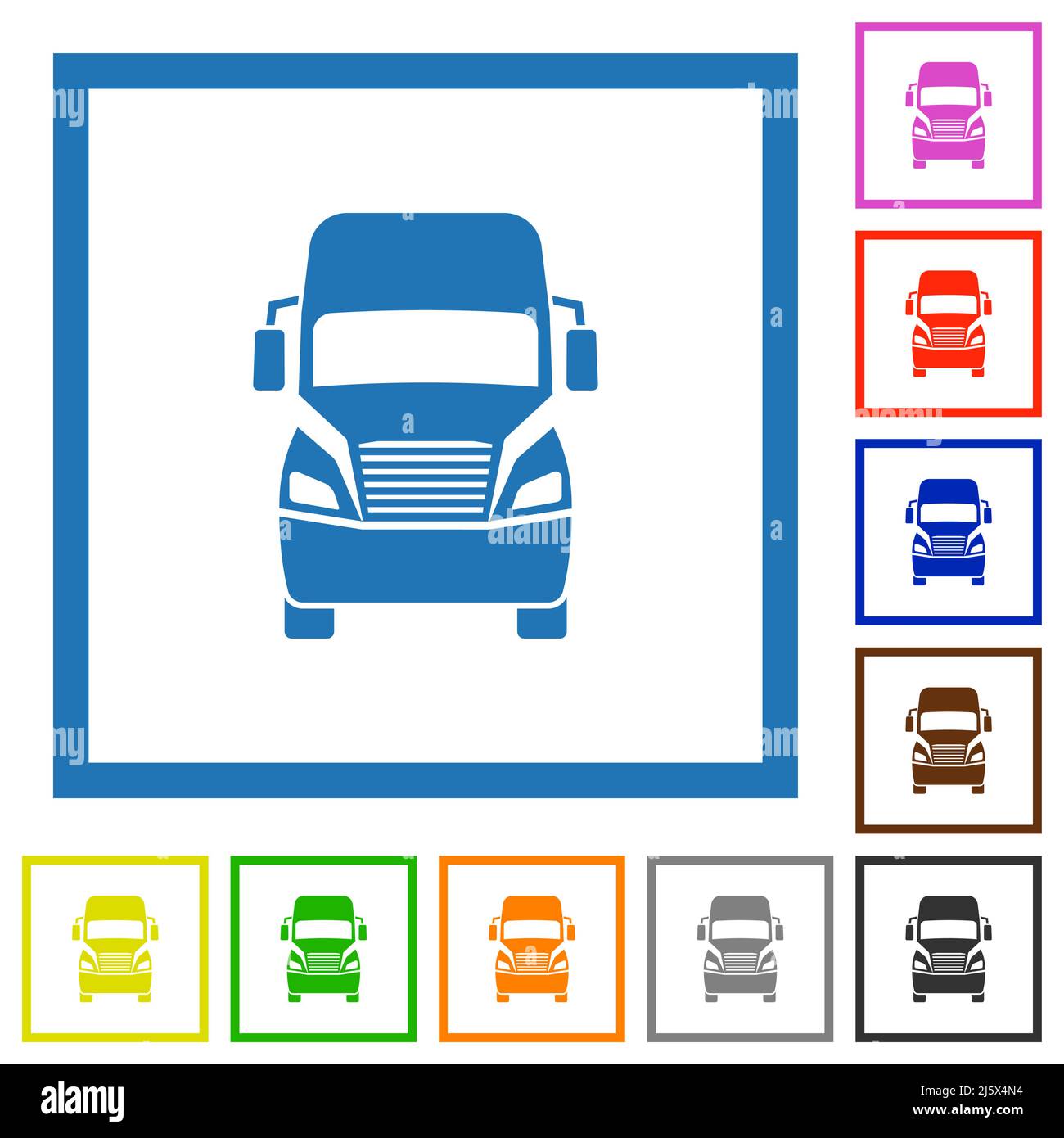 Truck front view flat color icons in square frames on white background ...