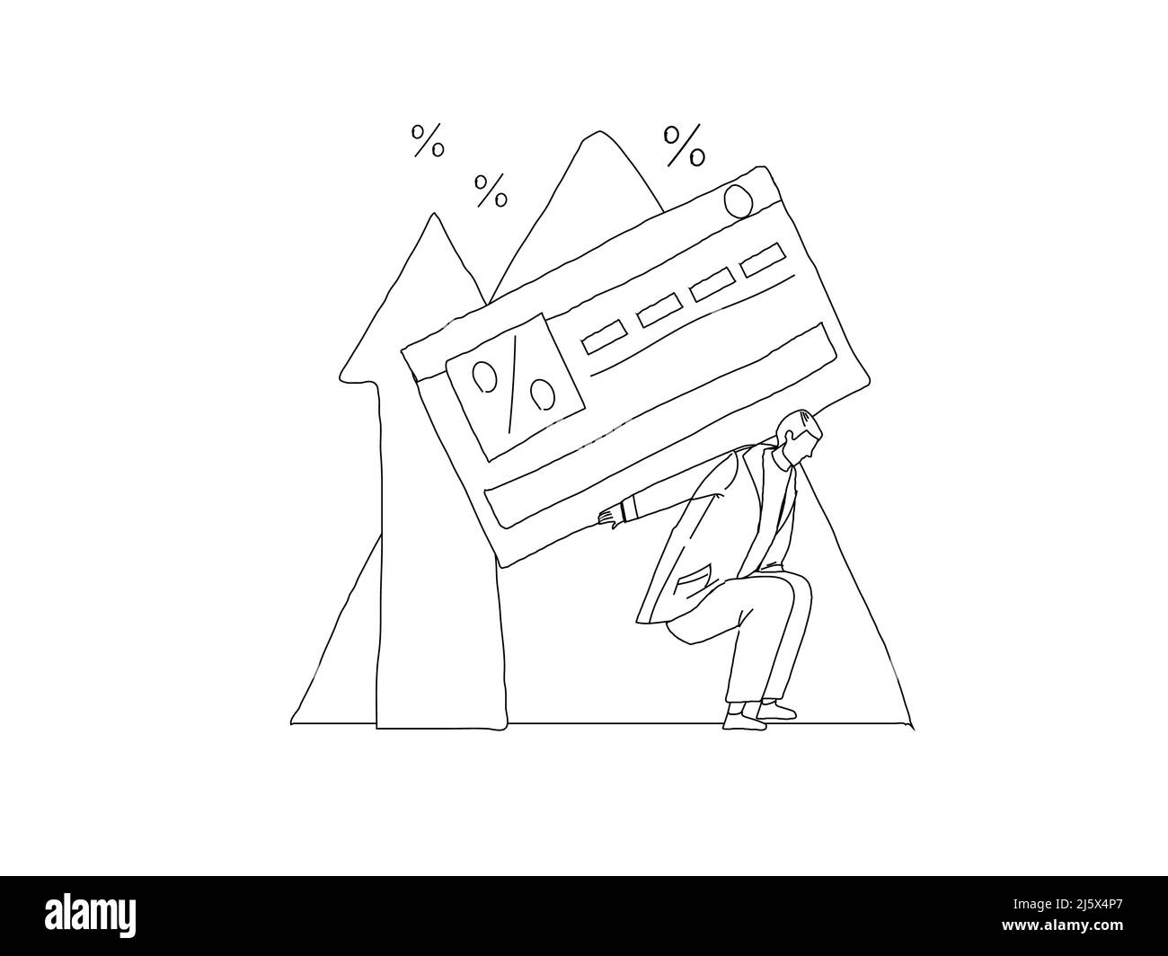 Man holding bank card on back, percent increase line Stock Photo - Alamy