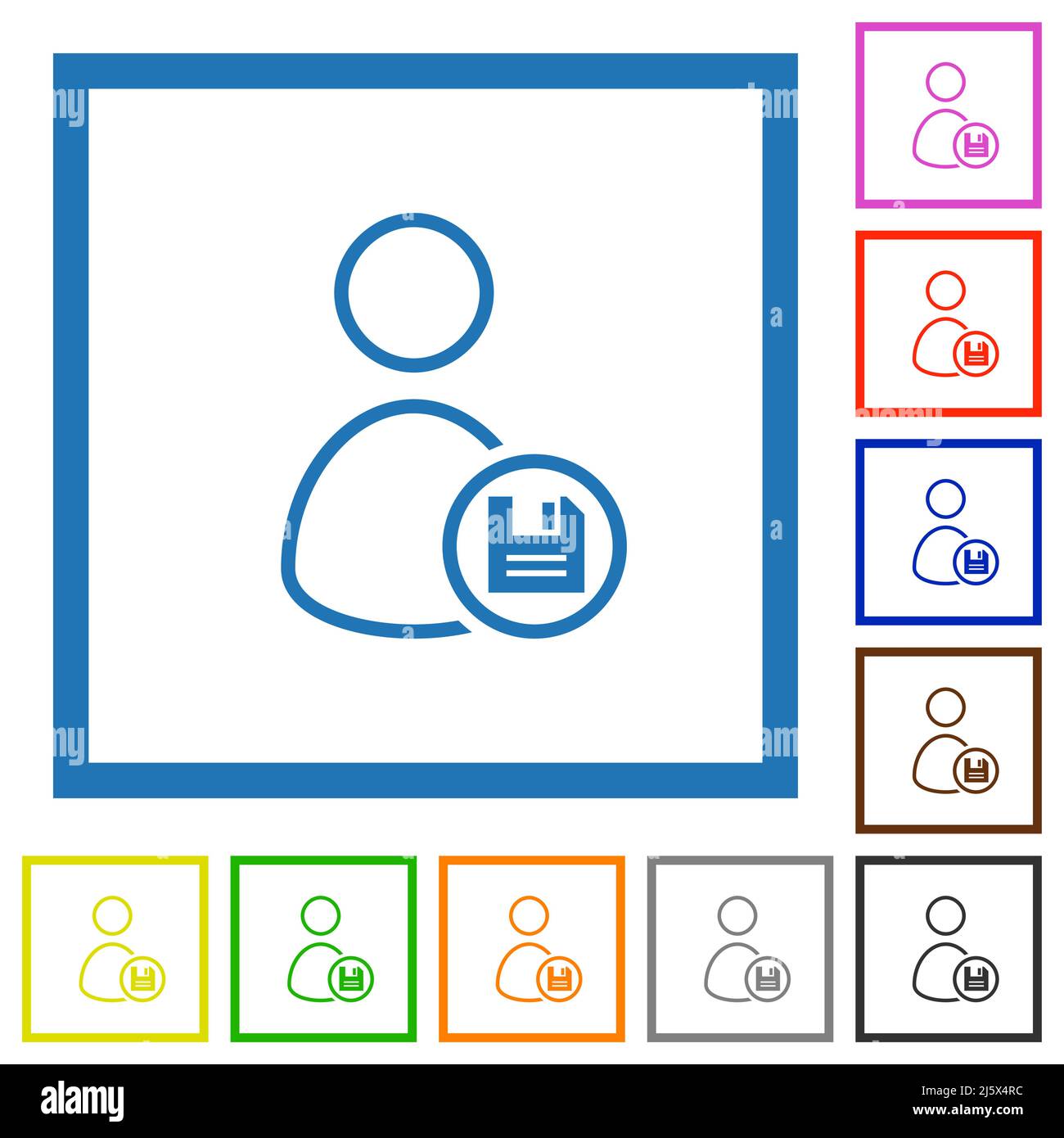Save user account outline flat color icons in square frames on white ...
