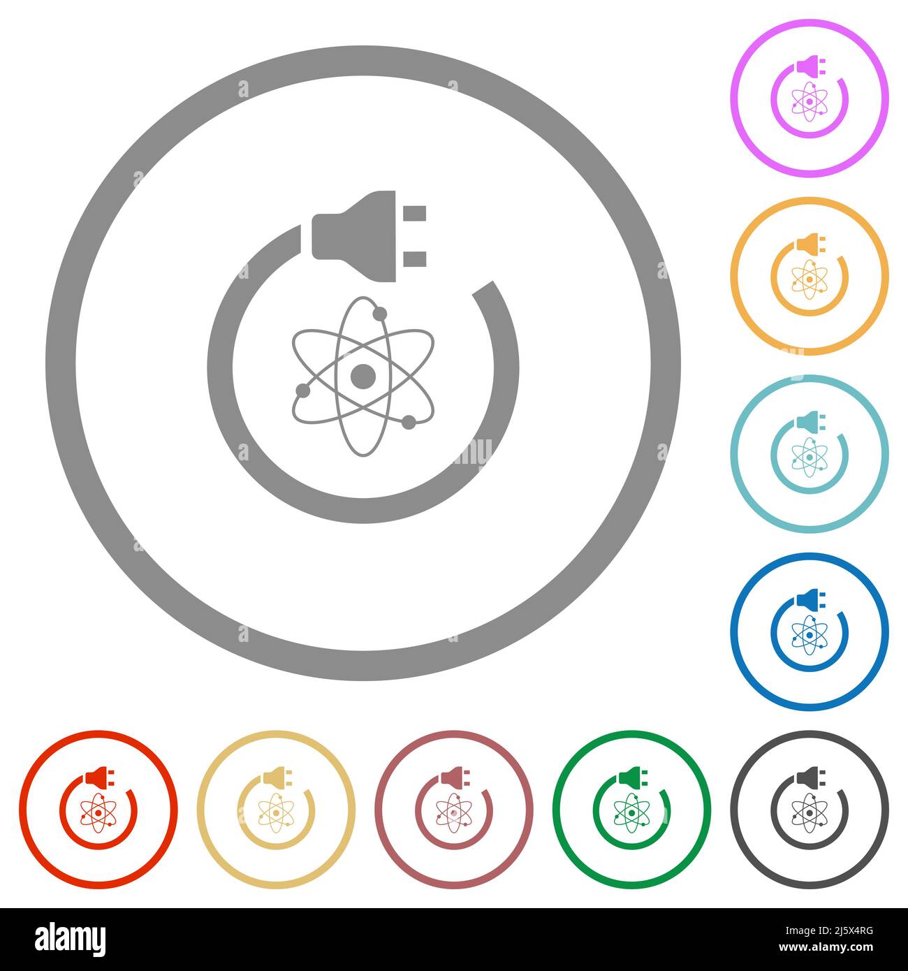 Atomic energy flat color icons in round outlines on white background ...
