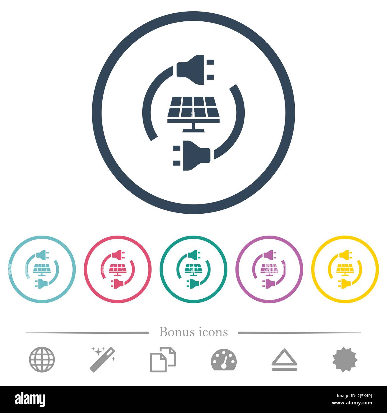 Solar energy flat color icons in round outlines. 6 bonus icons included ...