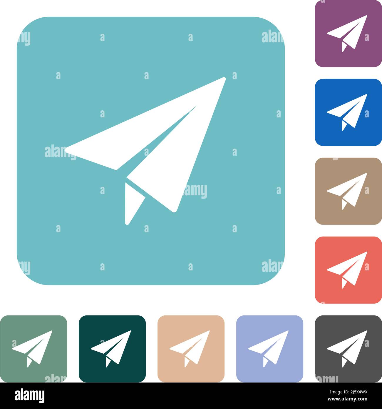 Paper plane solid white flat icons on color rounded square backgrounds ...