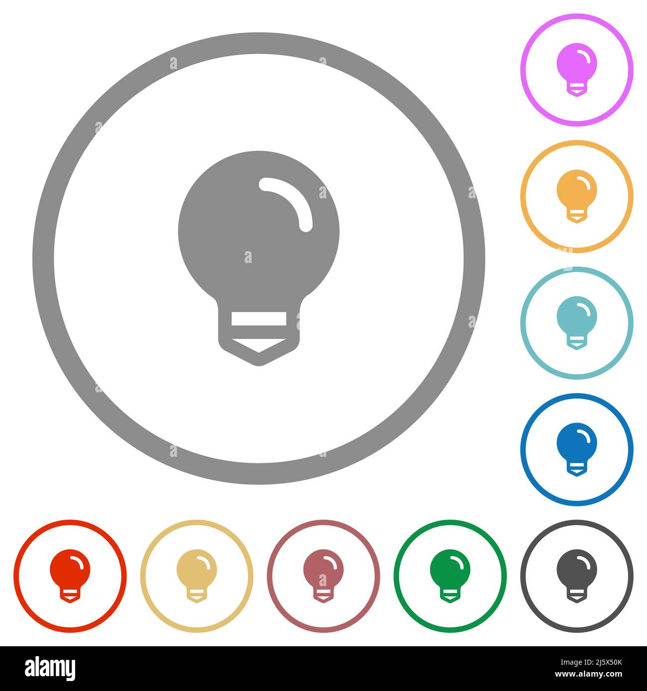 Light bulb solid flat color icons in round outlines on white background ...