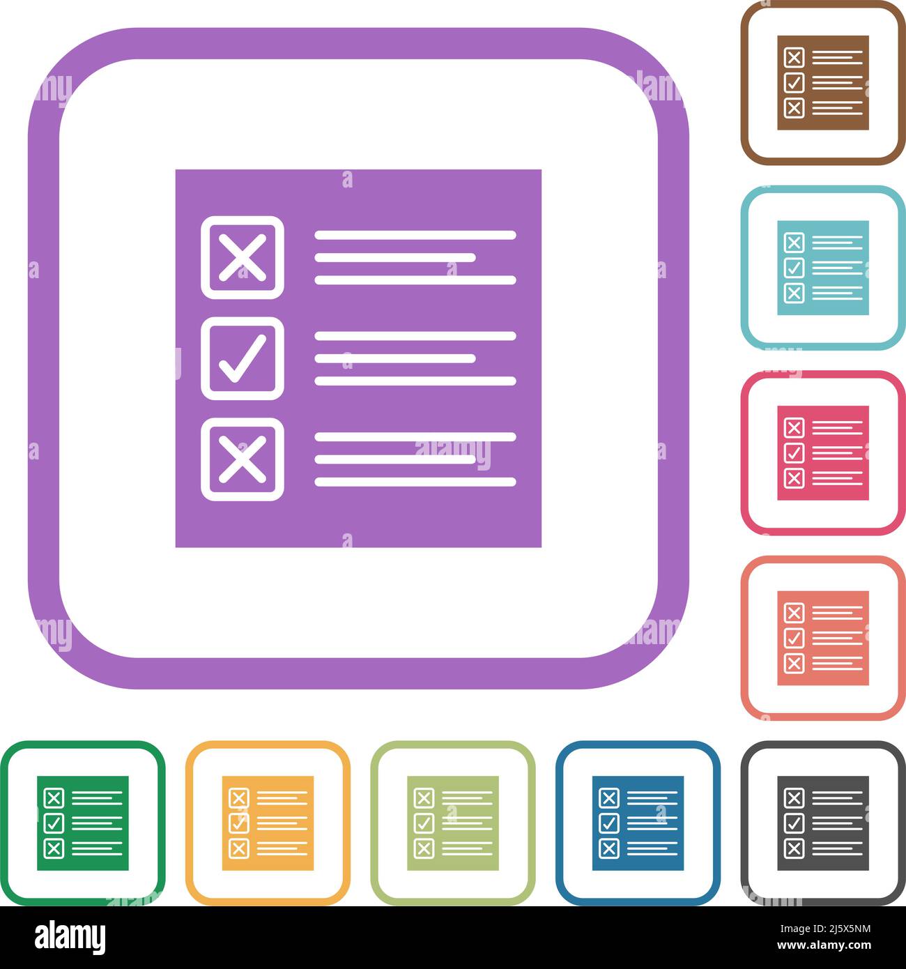 Questionnaire paper solid simple icons in color rounded square frames ...