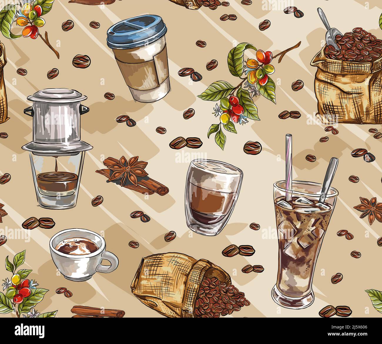 Cafe seamless pattern or background, Vector seamless scene with paper ...